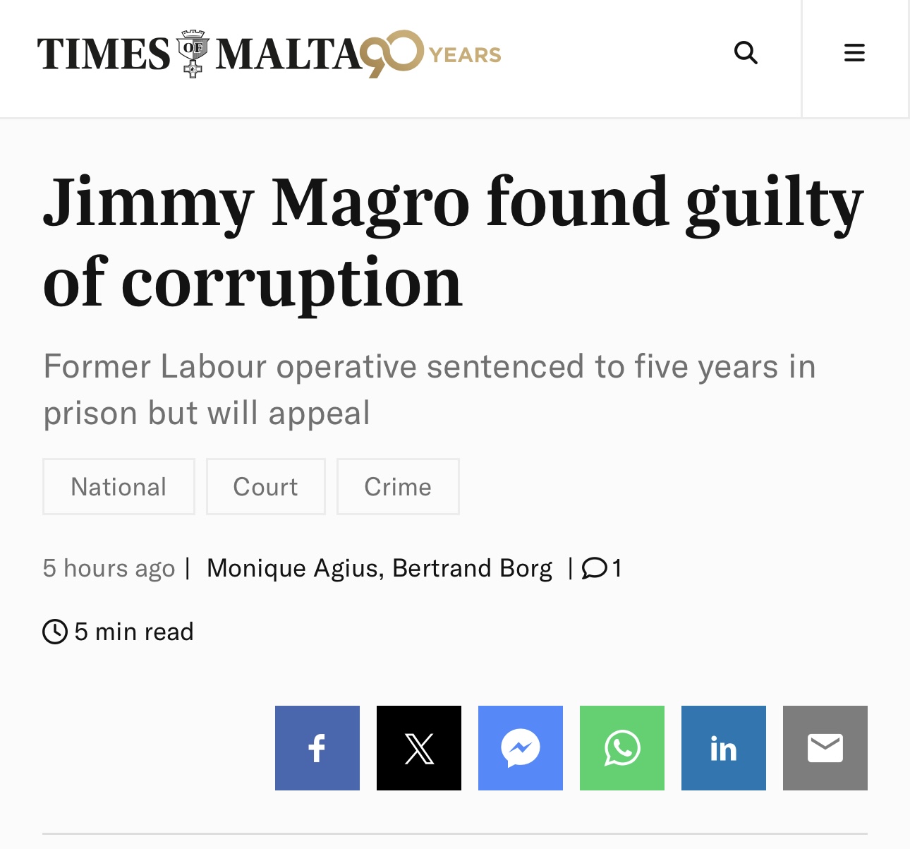 Statement issued by Dr. Joseph Muscat related to TOM report on Mr ...